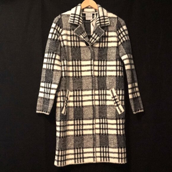 Cyrus | Jackets & Coats | Cyrus Midi Black And White Plaid Coat ...
